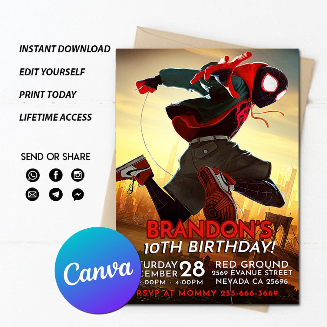 Invitación editable de descarga instantánea, Into the Spiderverse Miles ...