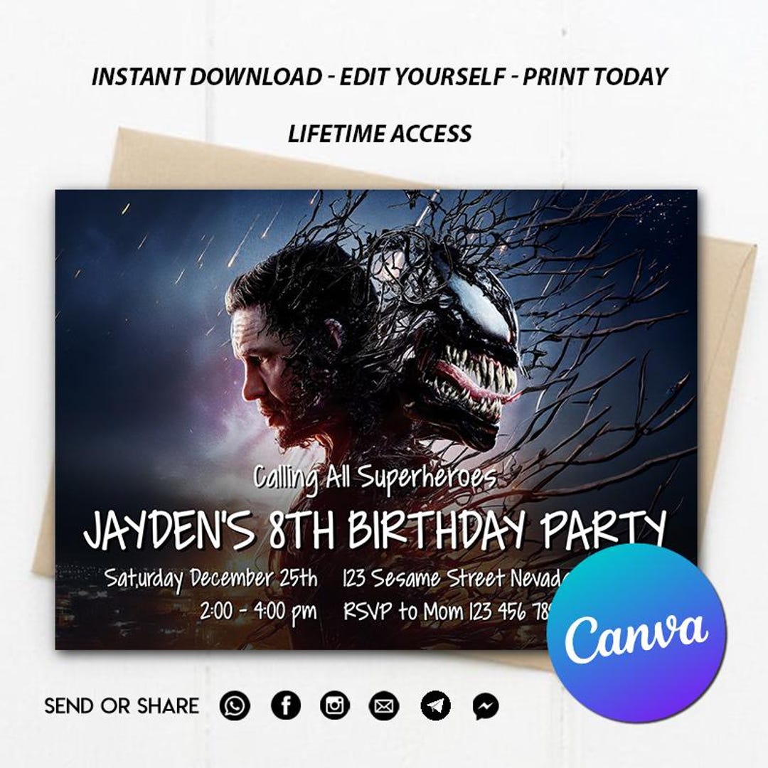 Venom the Last Dance Party Invitation, Venom 3 Invitation, Venom 3 ...
