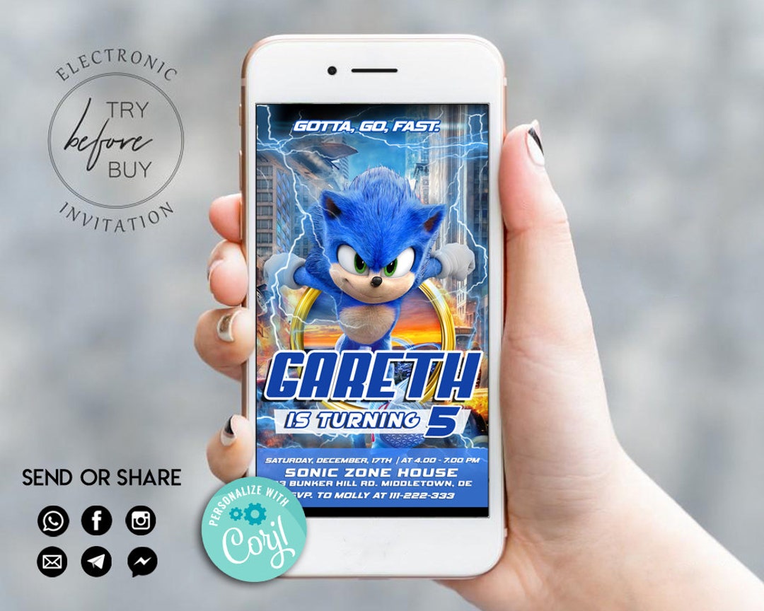 Invitación de Sonic the Hedgehog, invitación de cumpleaños de erizo ...