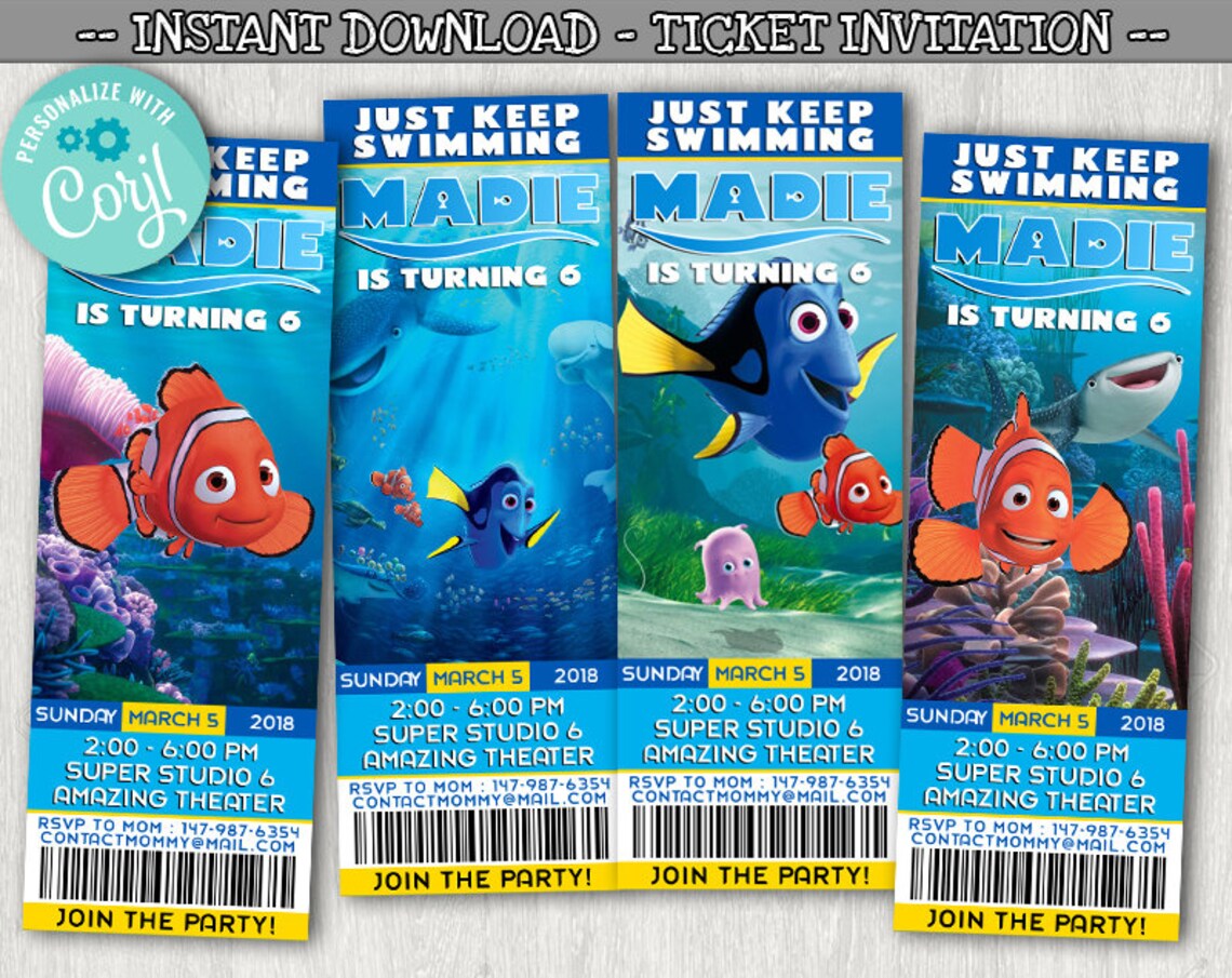 Finding Nemo Ticket Invitation Finding Nemo Invitation - Etsy