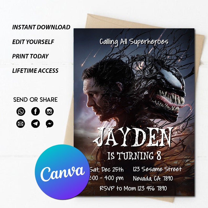 Venom the Last Dance Birthday Invitation, Venom 3 Invitation, Venom 3 ...
