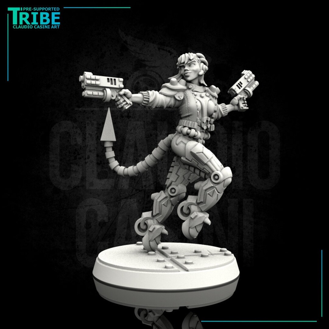 Post Apocalyptic Cyborg Ganger With Pistols Claudiocasiniart 32mm ...