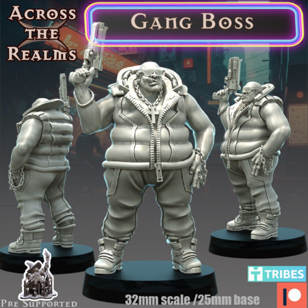 Gang Boss Thug Cyberpunk Sci-fi Across the Realms 32mm Printed ...