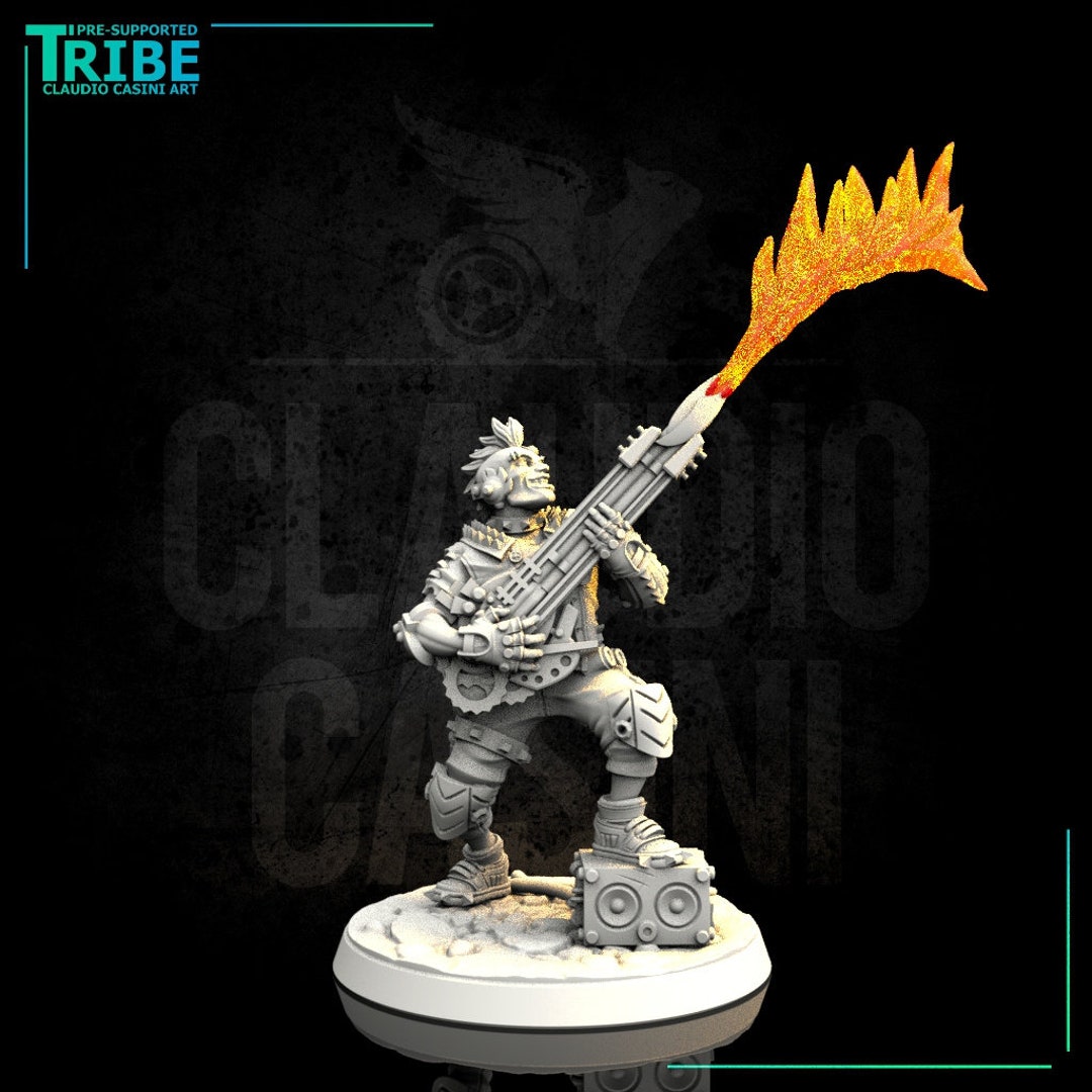 Post Apocalyptic Rocker With Guitar Flamethrower Claudiocasiniart 32mm ...