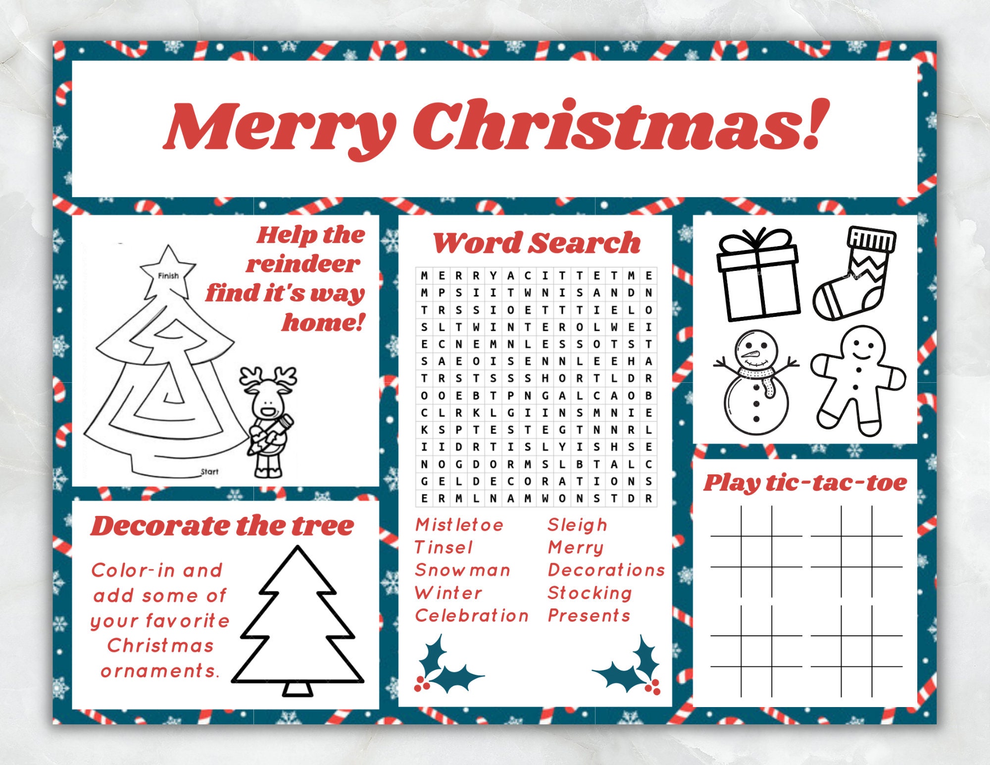 Kids Christmas Activity Placemat: Holiday Printable (PDF Download) - Etsy