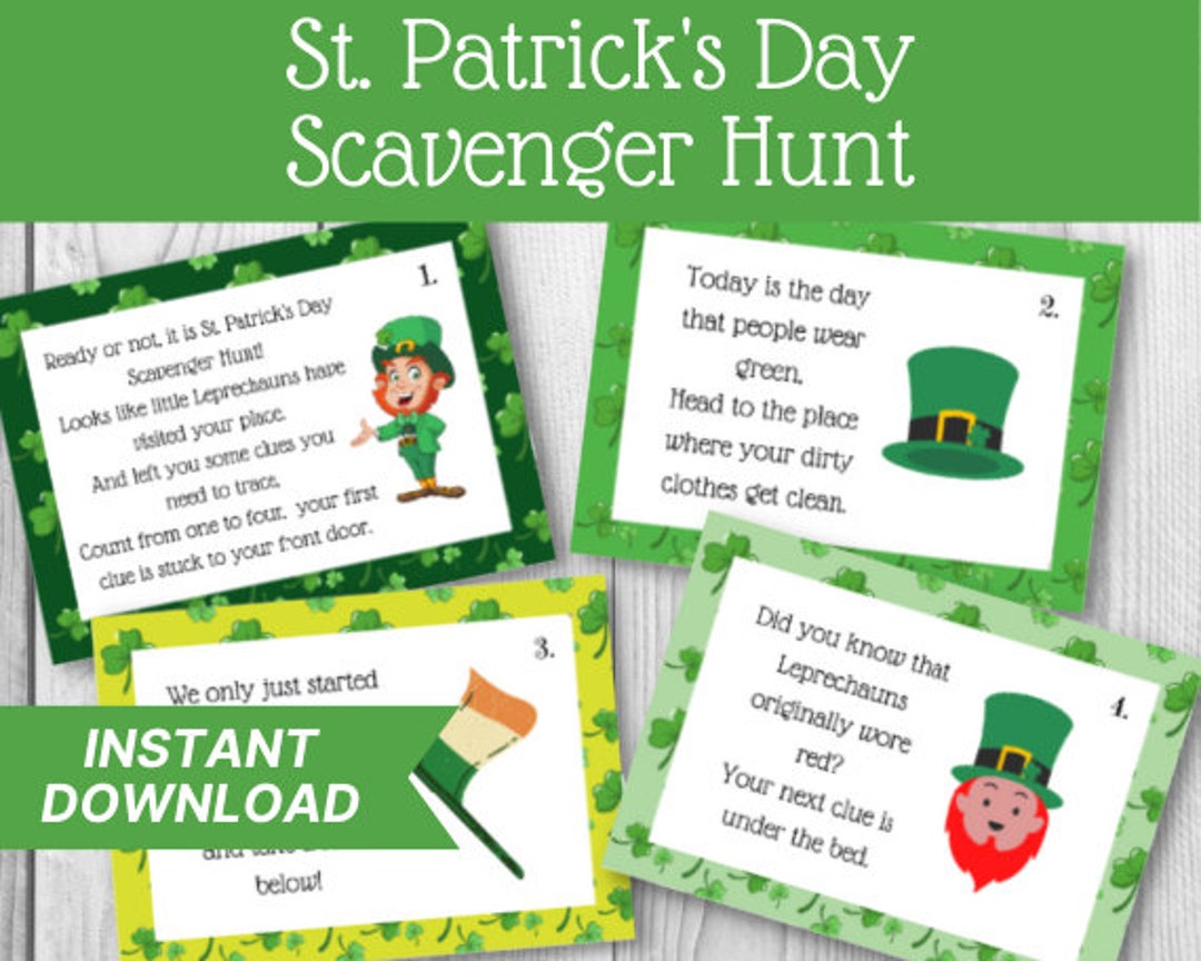 St. Patrick's Day Scavenger Hunt: Leprechaun Clues (PDF) - Etsy