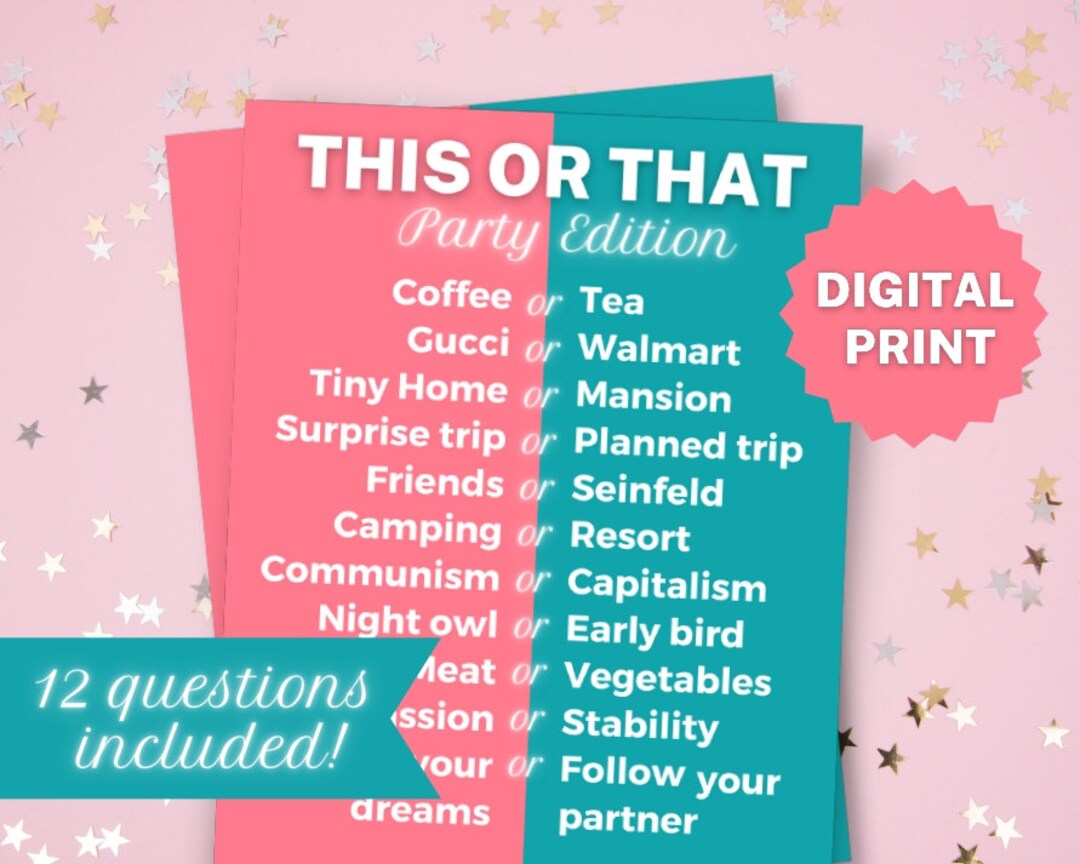 This or That Questionare Game (party Edition), Family Party Game ...