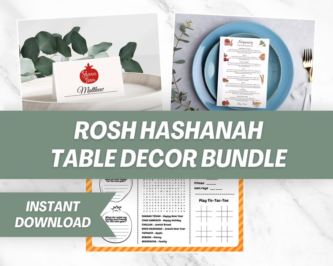 Rosh Hashanah Table Decor Bundle, Simanim Cards, Rosh Hashanah ...