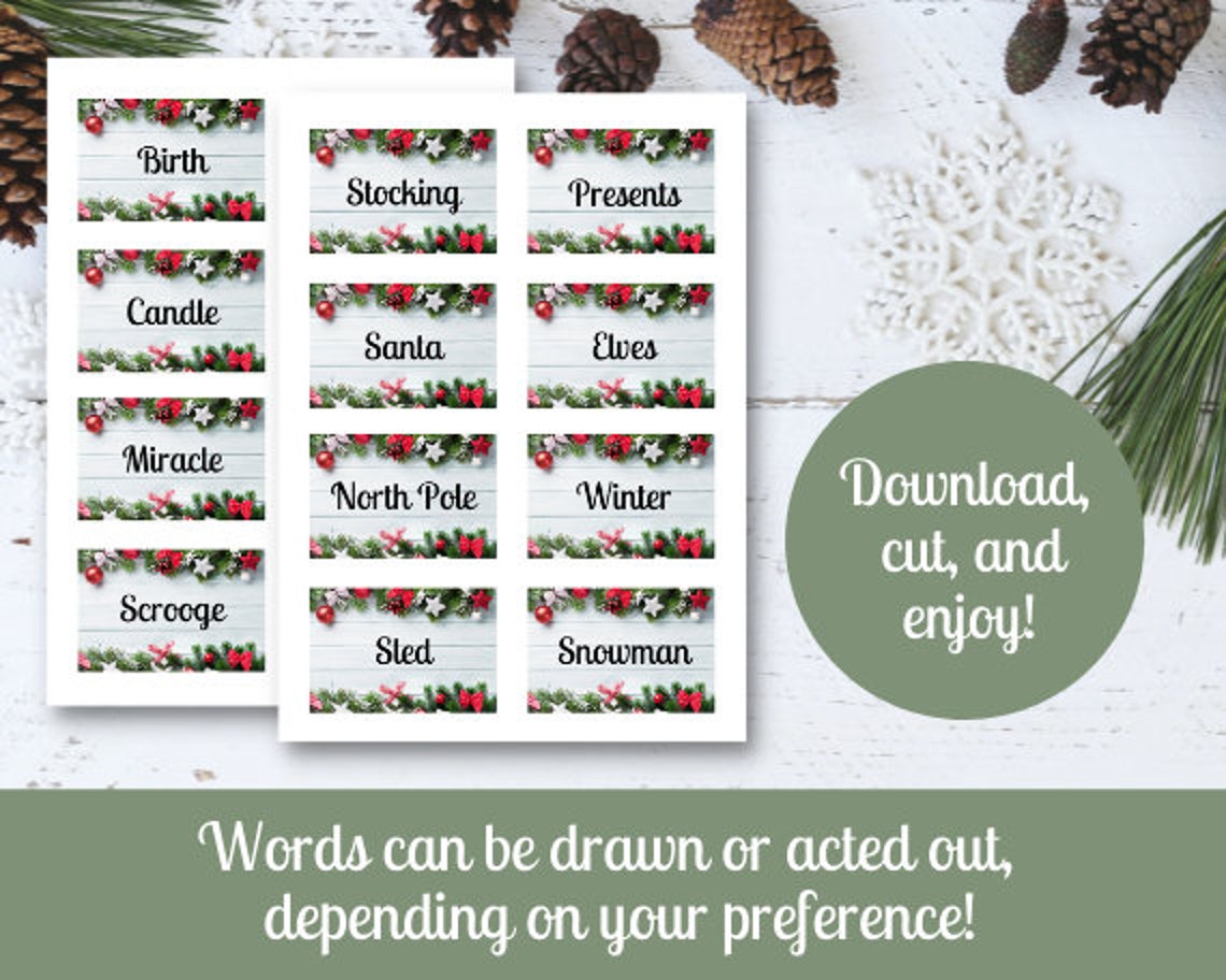 Printable Christmas Charades & Pictionary Game: Holiday Activity ...