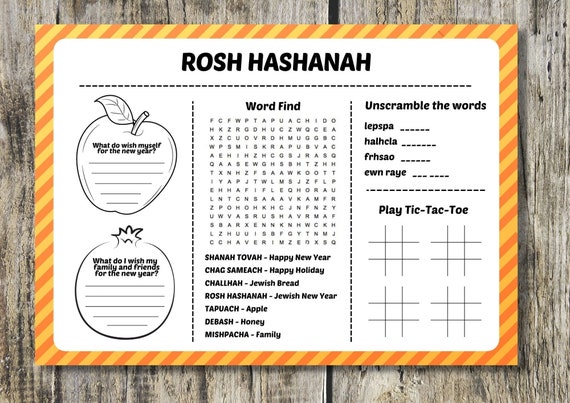 Kids Rosh Hashanah Activity Printable Placemat FREE Rosh | Etsy