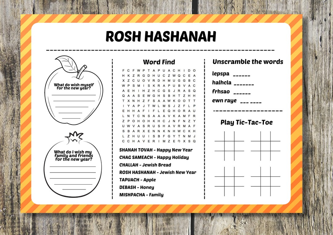 Kids Rosh Hashanah Activity Printable Placemat FREE Rosh Hashanah Quiz ...
