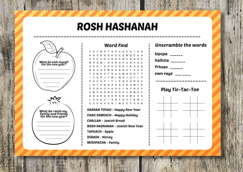 Kids Rosh Hashanah Activity Printable Placemat FREE Rosh - Etsy