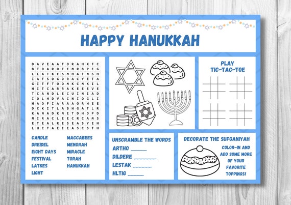Kids Hanukkah Activity Printable Placemat Activity for Kids | Etsy