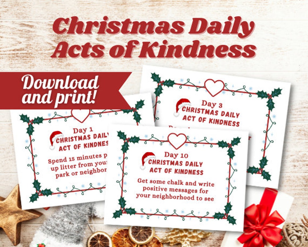 12 Daily Christmas Acts of Kindness, Encouragement Cards, Kindness ...