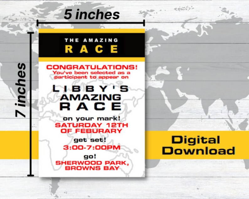 Amazing Race Birthday Invitation, Personalized Party (digital Download ...