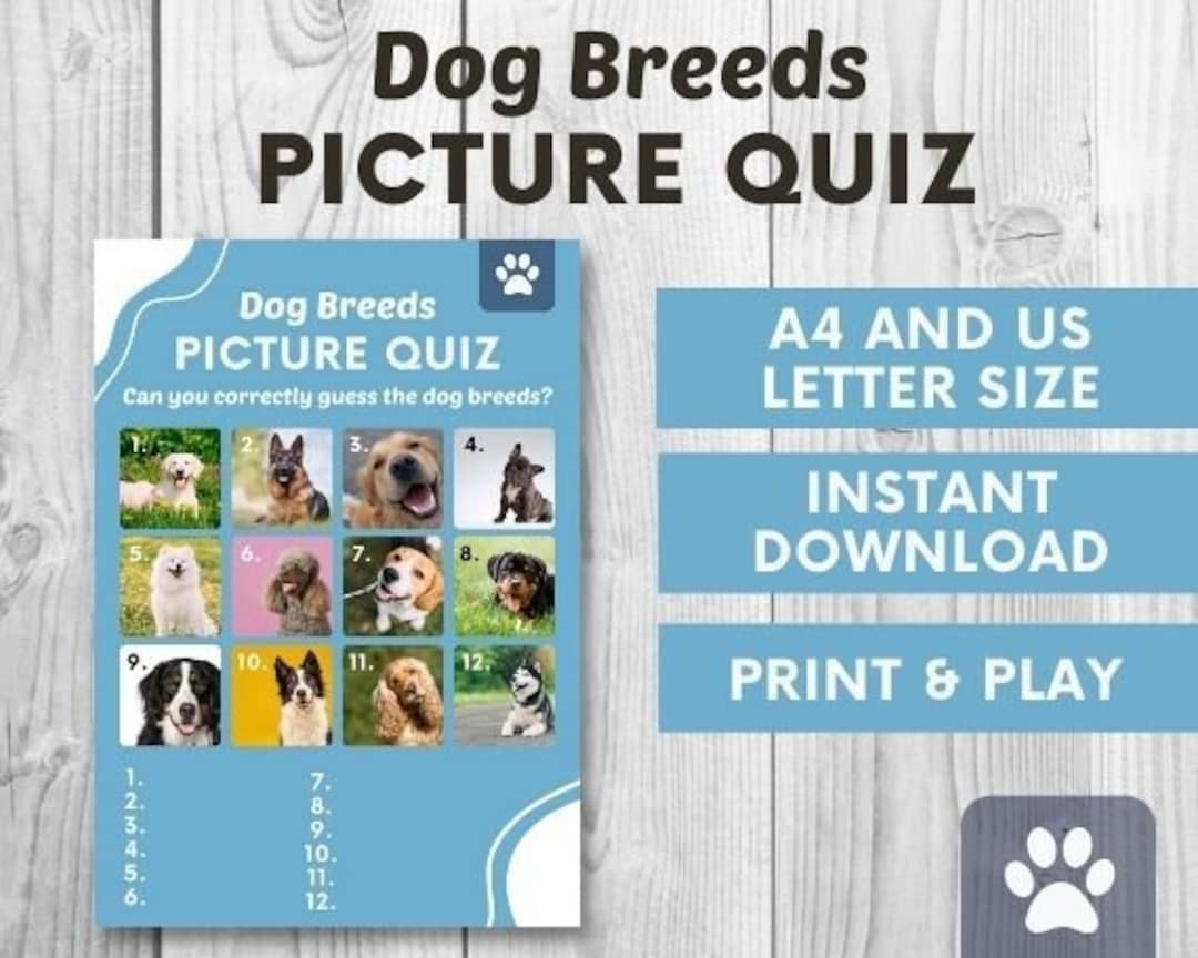 Dog Breeds Picture Quiz - Dog Activity, Fun Party Game, Dog Lover, Dog ...