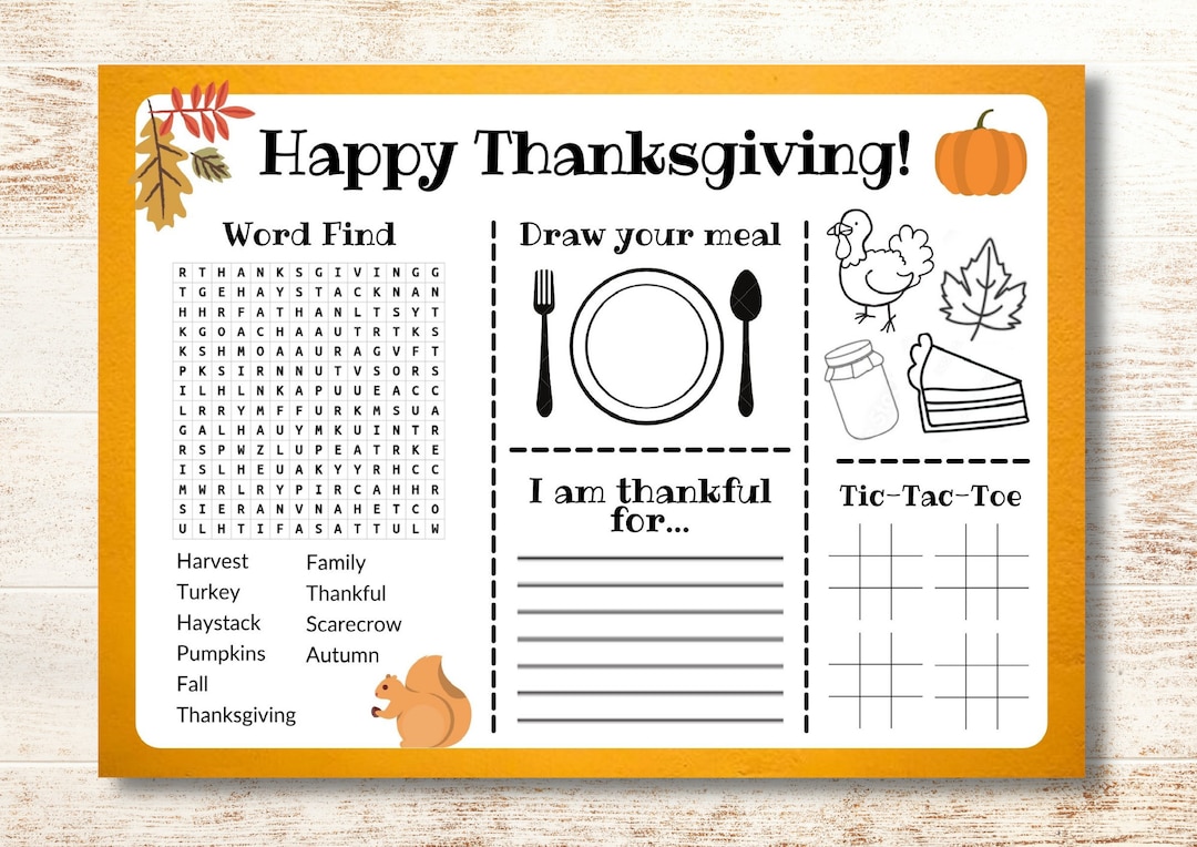 Thanksgiving Activity Placemat for Kids: Festive Holiday Fun (instant ...