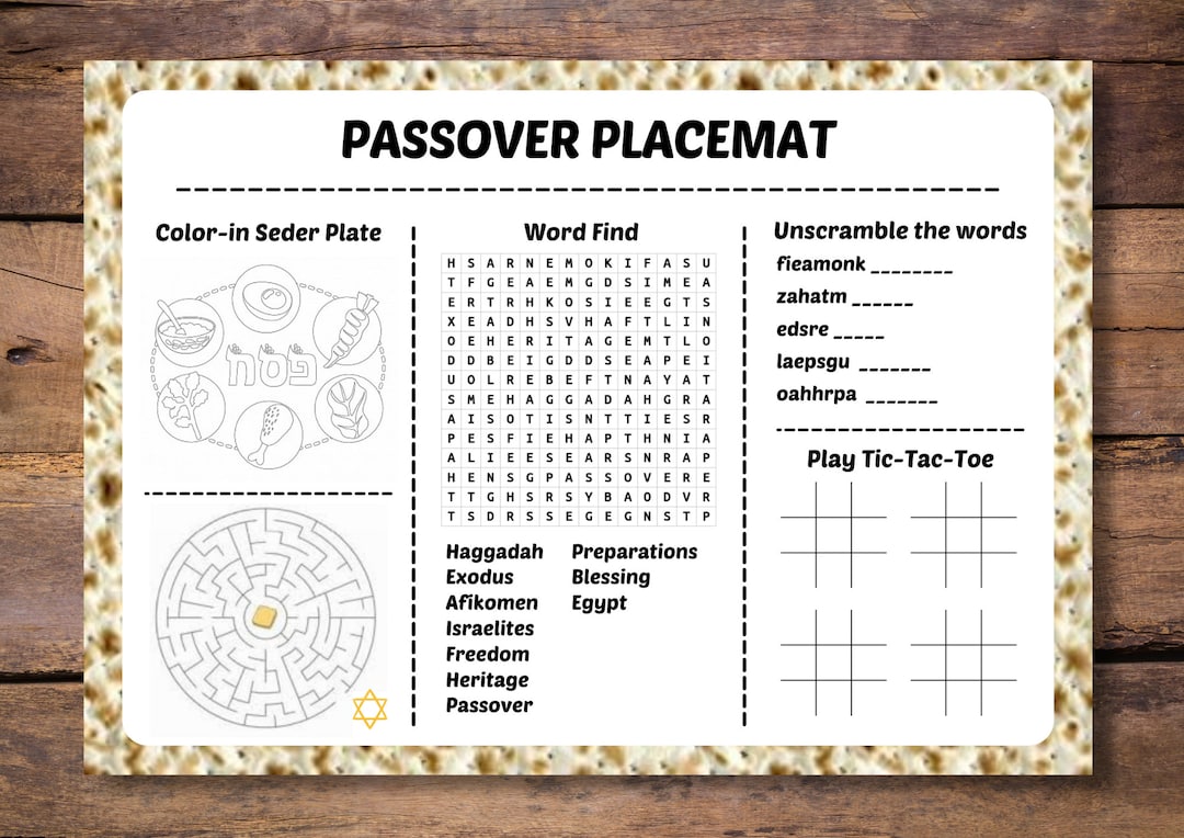 Kids Passover Activity Printable Placemat, Activity for Kids During the ...