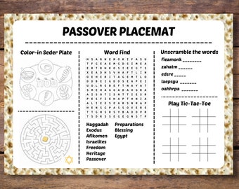 Kids Passover Pesach Activity Printable Placemat Instant Download - Etsy