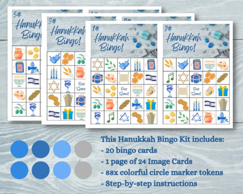 Hanukkah Bingo Game: 20 Printable Cards, Family Activity (digital ...