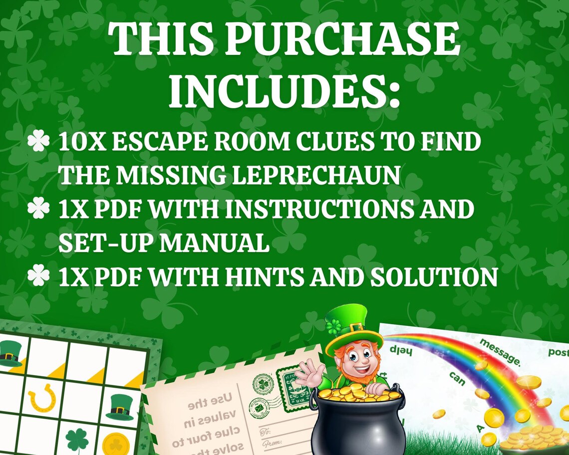 St. Patrick's Day Escape Room: Find the Leprechaun (instant Download ...