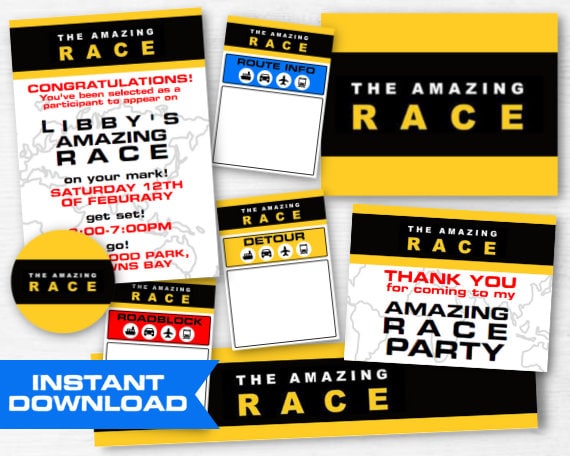 The Amazing Race Birthday Party Kit, Bottle Wrappers, Birthday Bundle ...