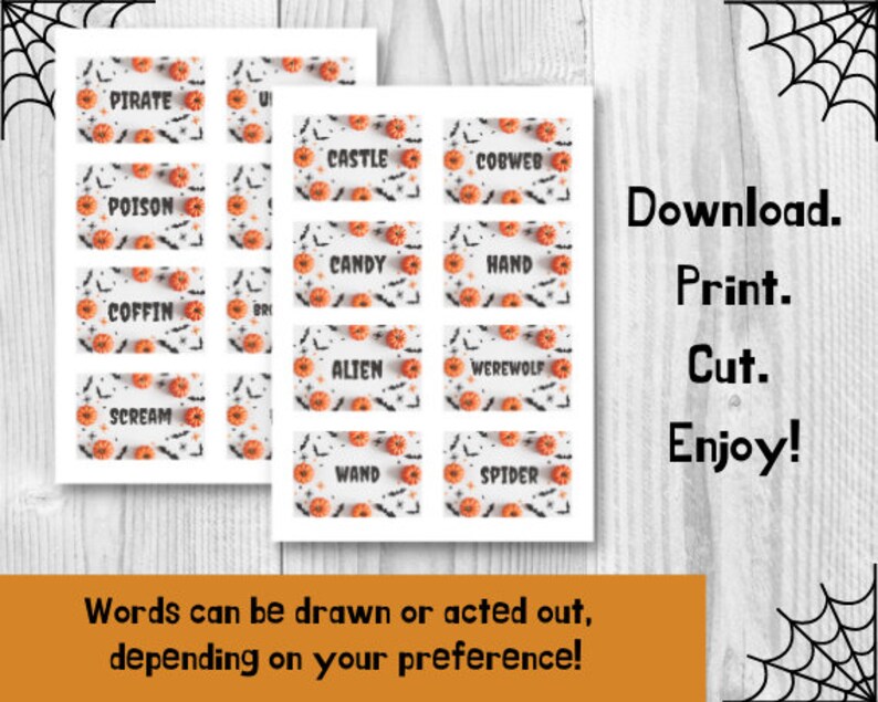 Printable Halloween Charades and Pictionary Drawing Game for - Etsy