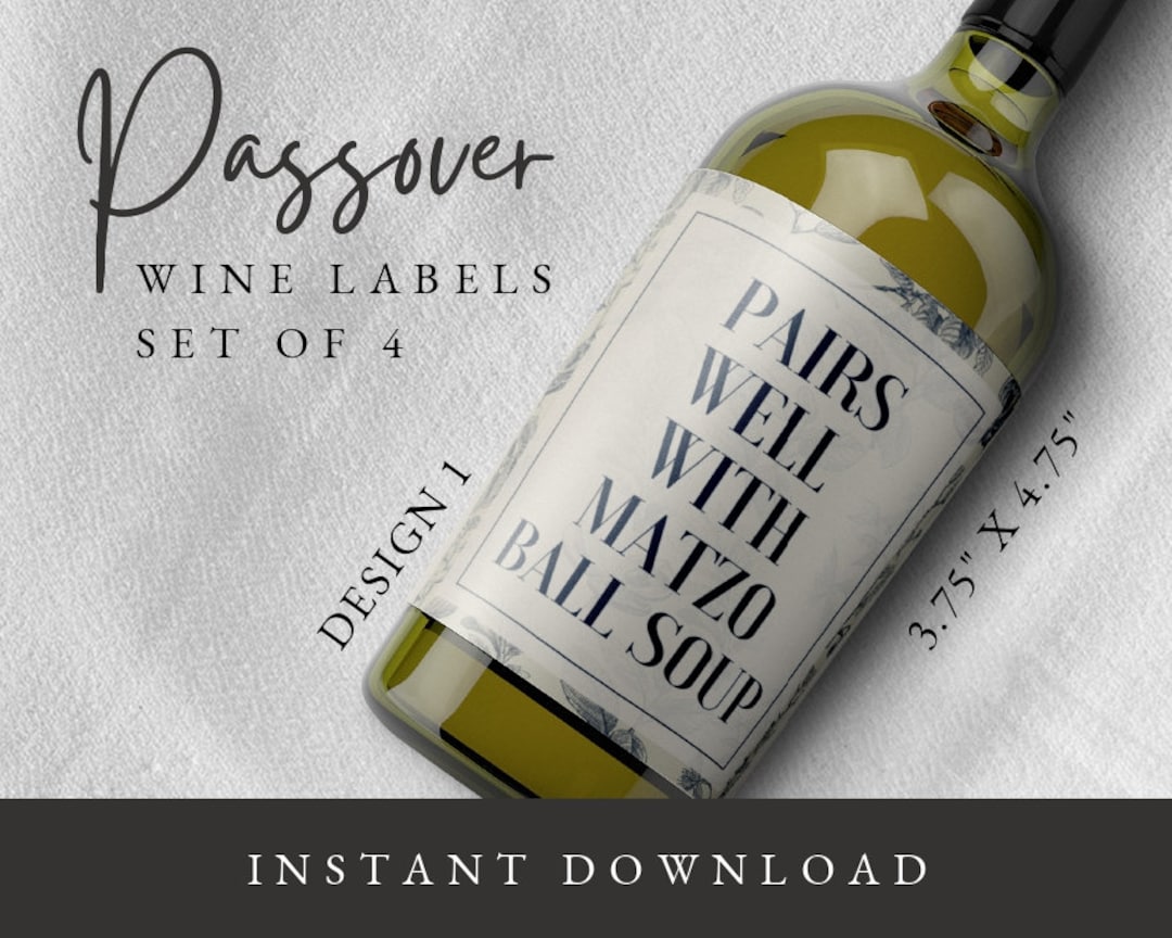 Set of 4 Passover Wine Bottle Labels, Seder Bottle Label, Passover ...