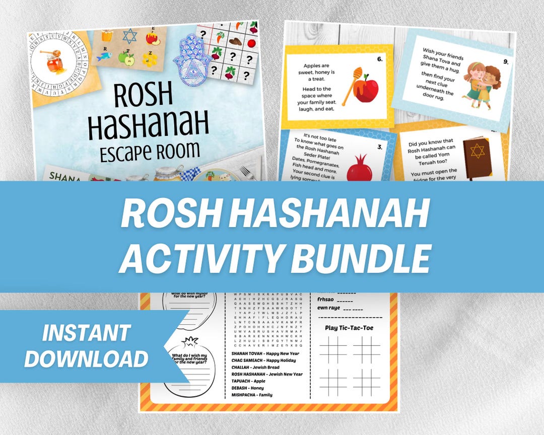 Rosh Hashanah Escape Room, Scavenger Hunt and Placemat Activity Bundle ...