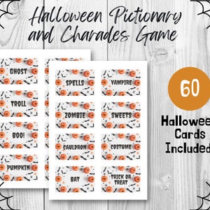 Printable Halloween Charades and Pictionary, Drawing Game for Halloween ...