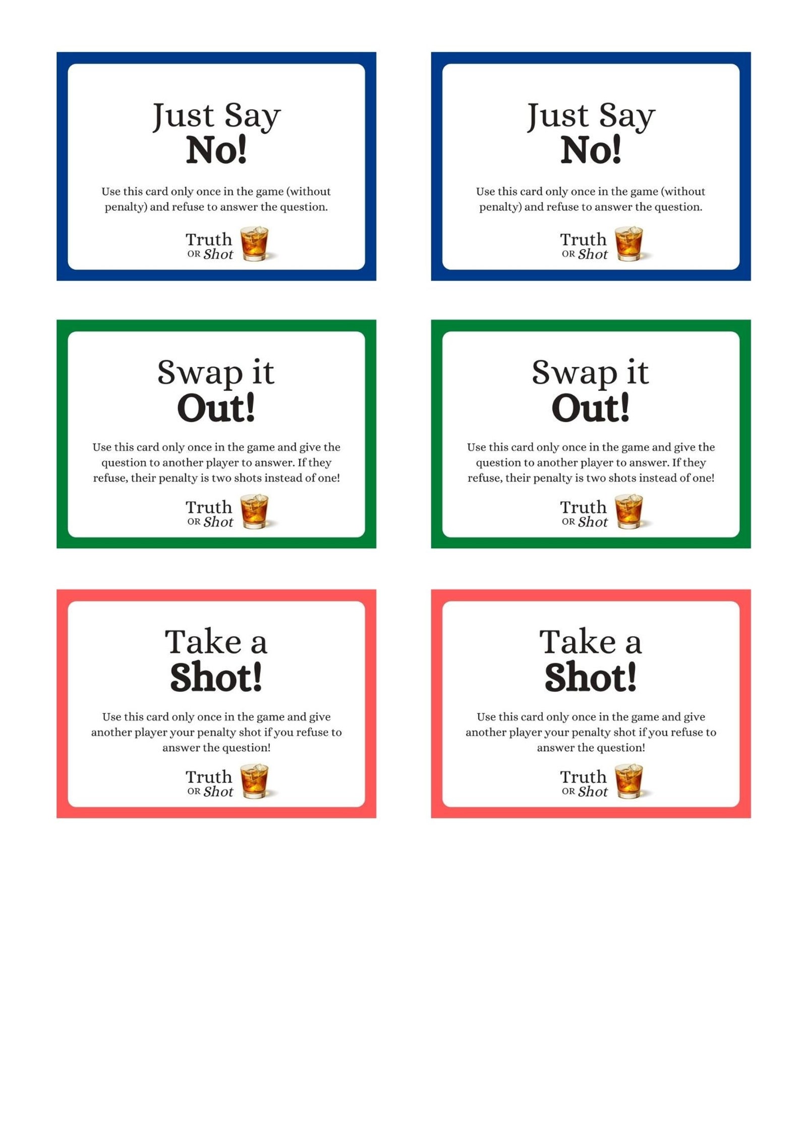 Truth Or Shot Printable Card Game Bonus Cards Great For | Etsy