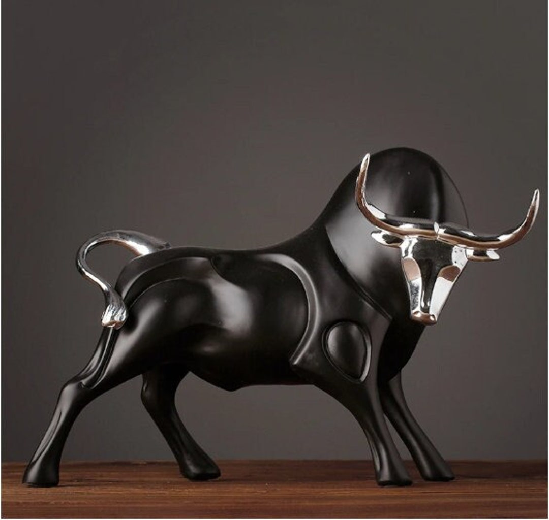 Modern Bull Figurines Red and Black Bull Sculpture Resin Simulation ...