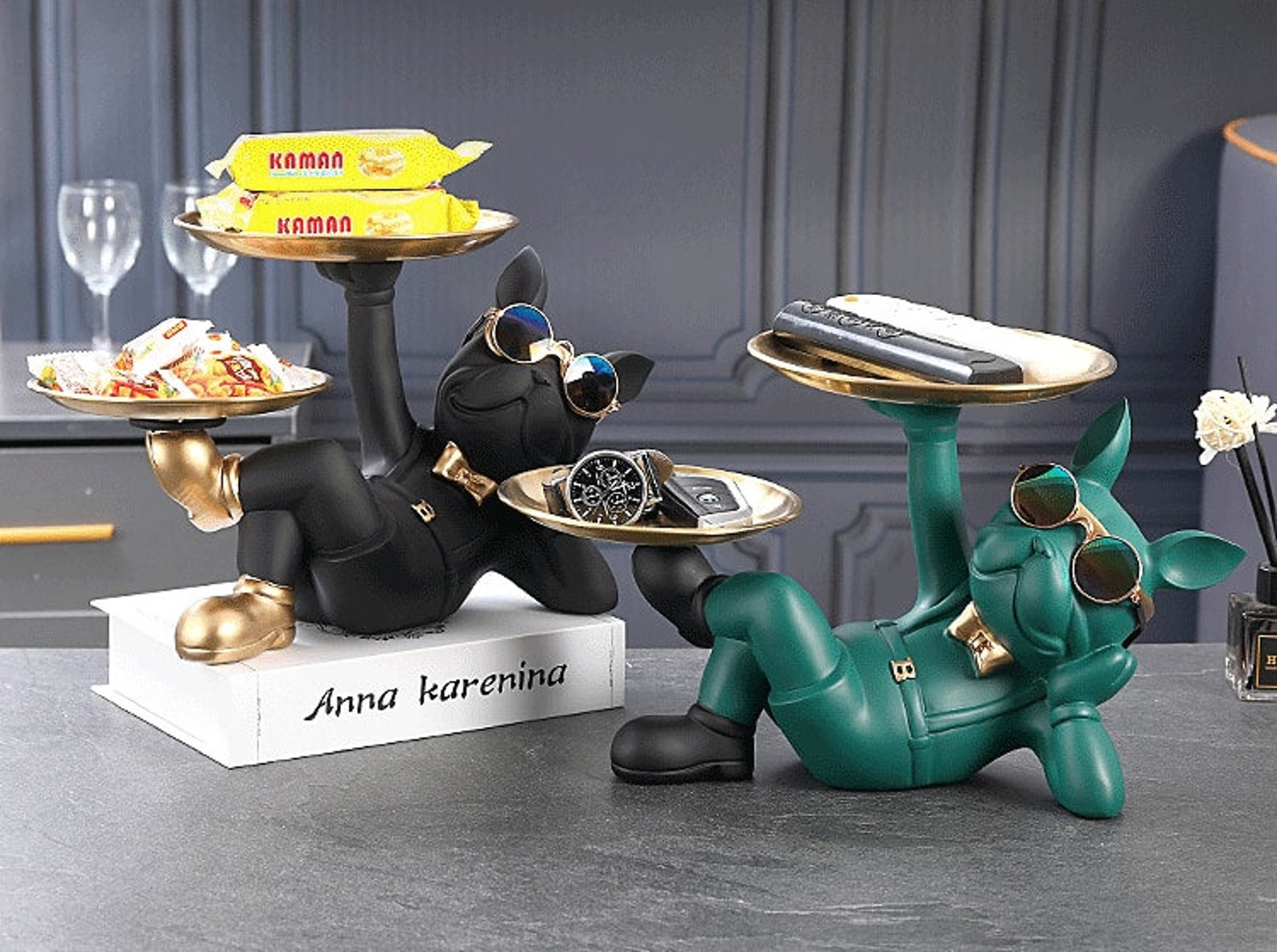 Resin Decor Dog Statue Butler With Tray for Storage Table Live - Etsy