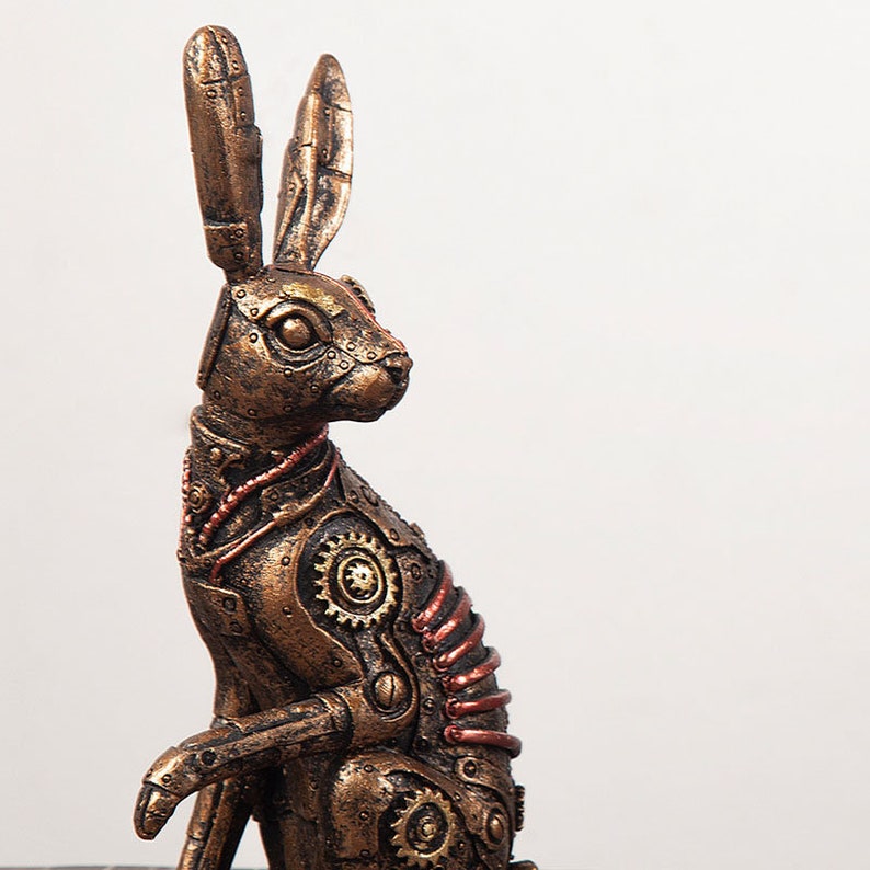 Steampunk Resin Rabbit Statues Metal Animal Figurines Steam Punk ...