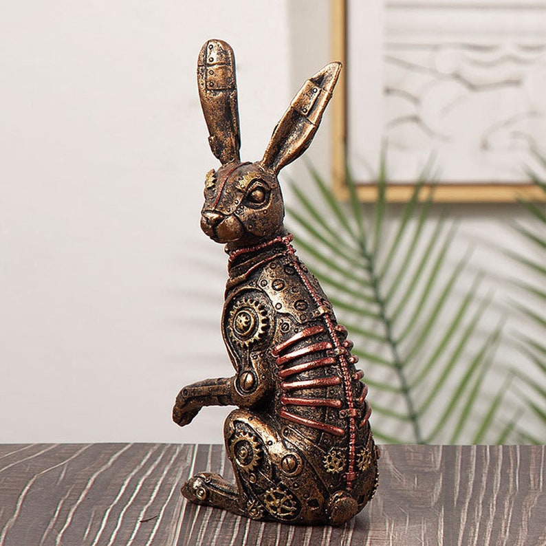 Steampunk Resin Rabbit Statues Metal Animal Figurines Steam Punk ...
