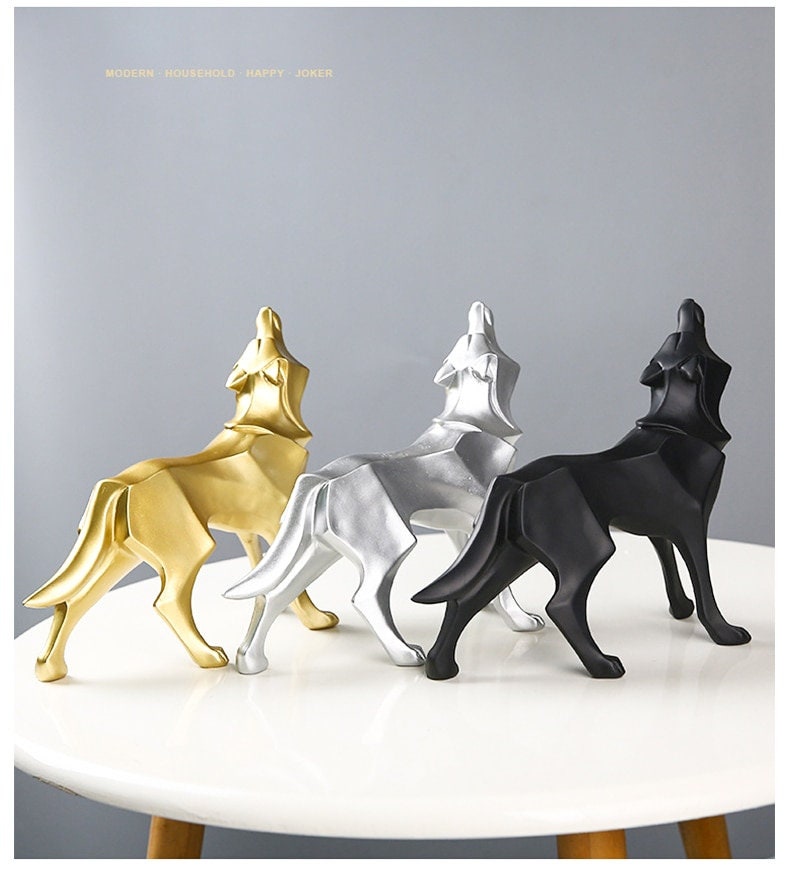 Abstract Wolf Statue Geometric Animal Figurines Nordic Home | Etsy
