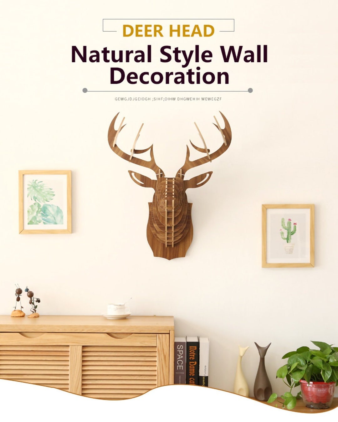 Wooden Deer Statue Room Decoration Large Size Deer Head Figurine Wall ...