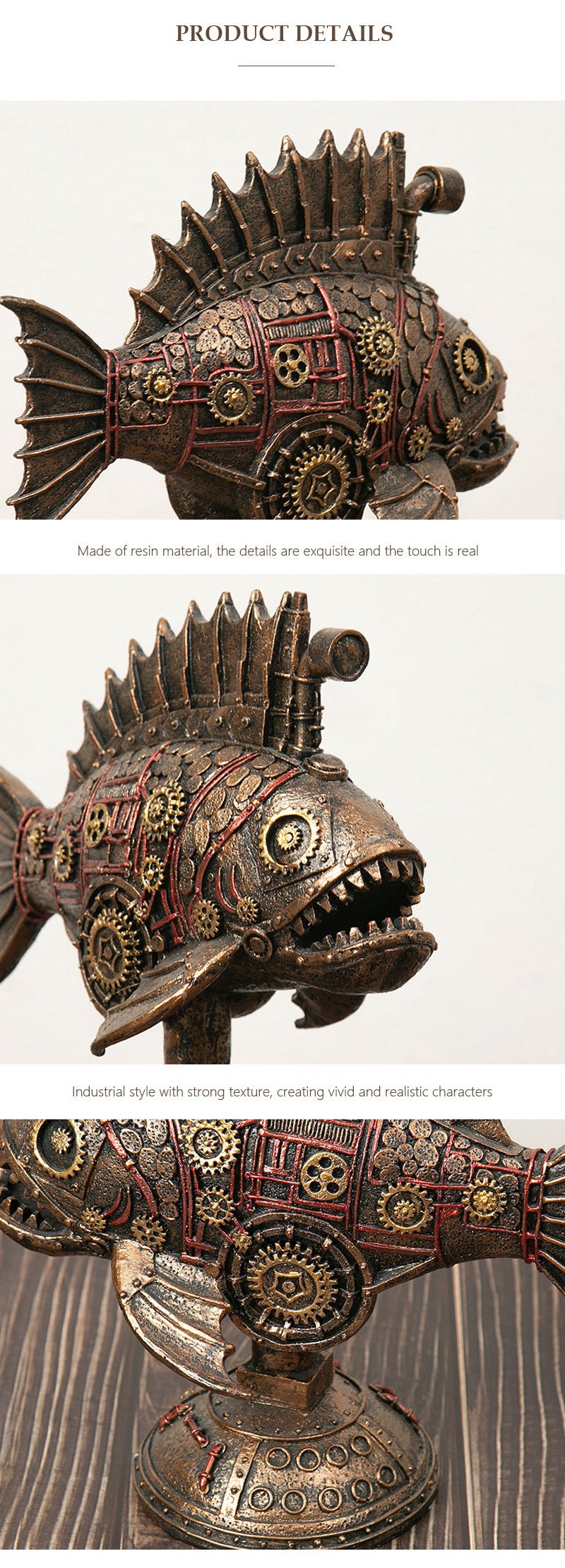 Retro Steampunk Resin Blackfish Figurines Black Whale Classic American ...