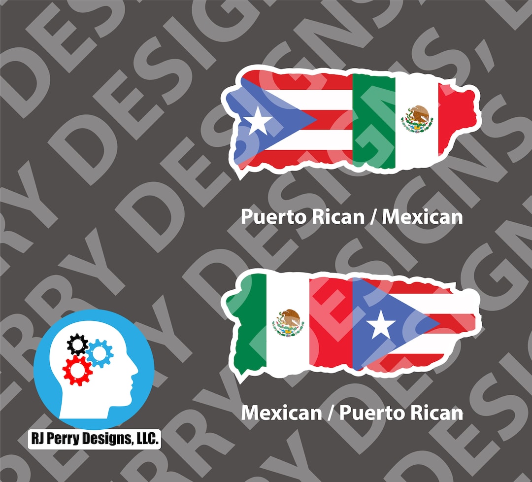 Puerto Rican - Mexican Flag Map | Puerto Rican Map| Vinyl Sticker ...