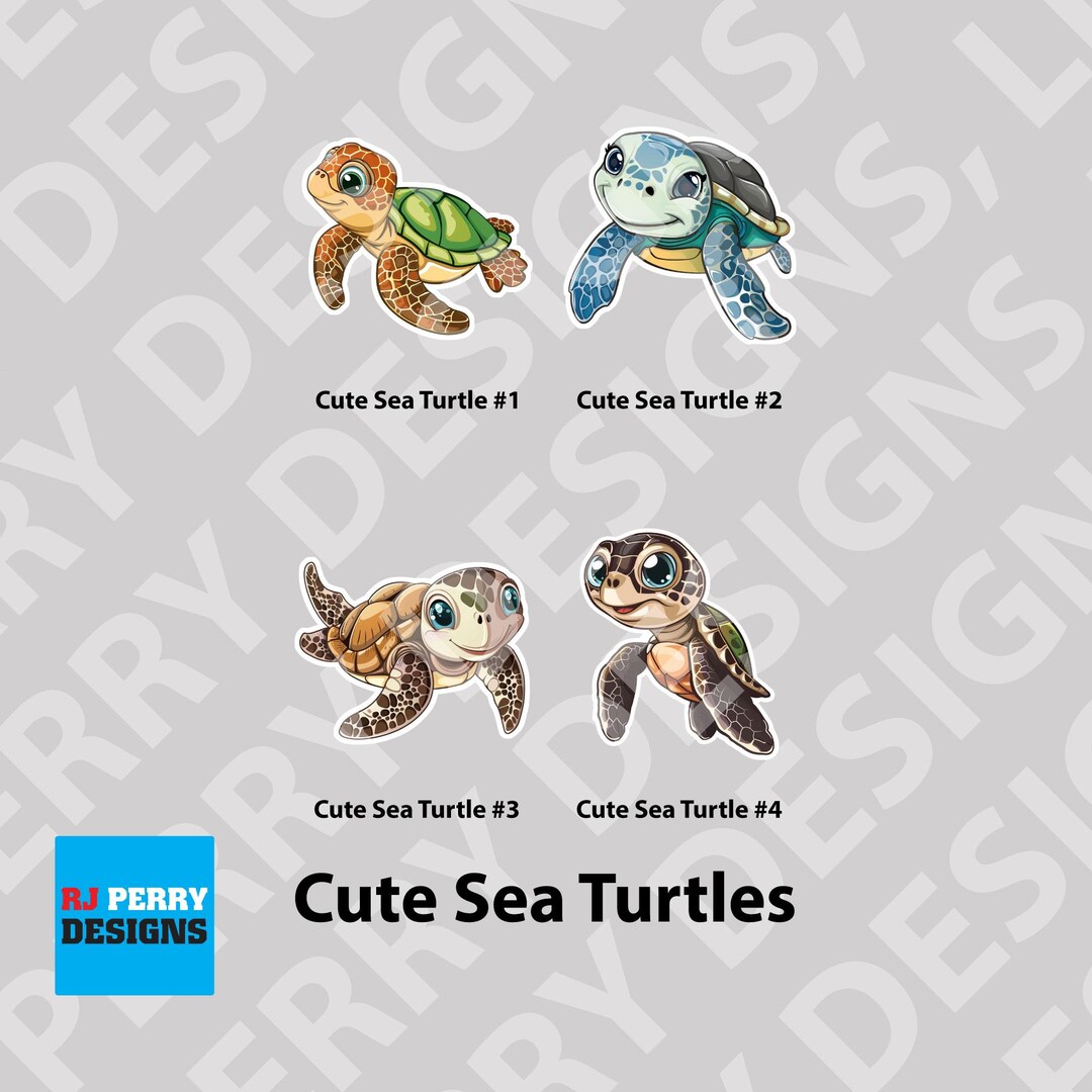 Cute Sea Turtle Stickers | Cute Animals | Vinyl Sticker | Full Color ...