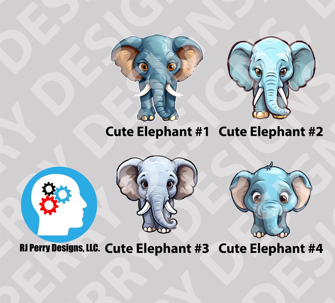 Cute Elephant Stickers Cute Animals Vinyl Sticker Full Color Multiple ...
