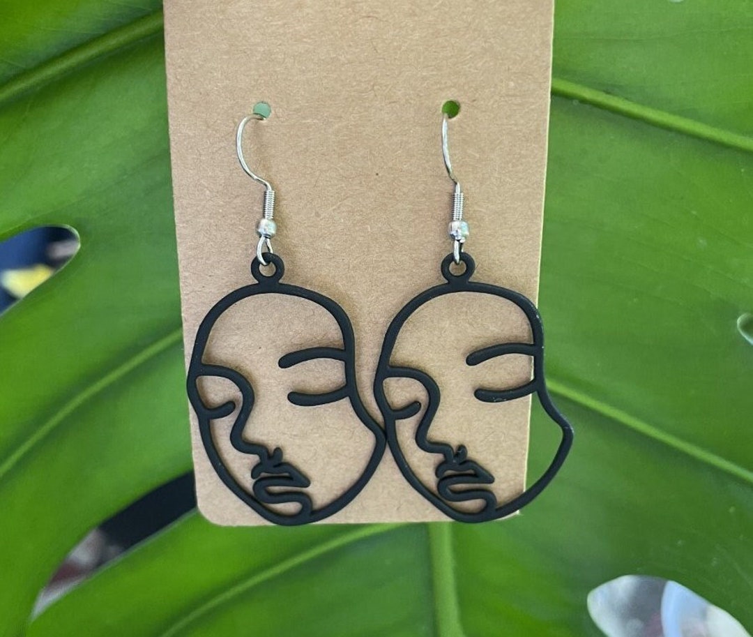 Abstract Face Outline Earrings | Abstract Earrings | Face Earrings - Etsy