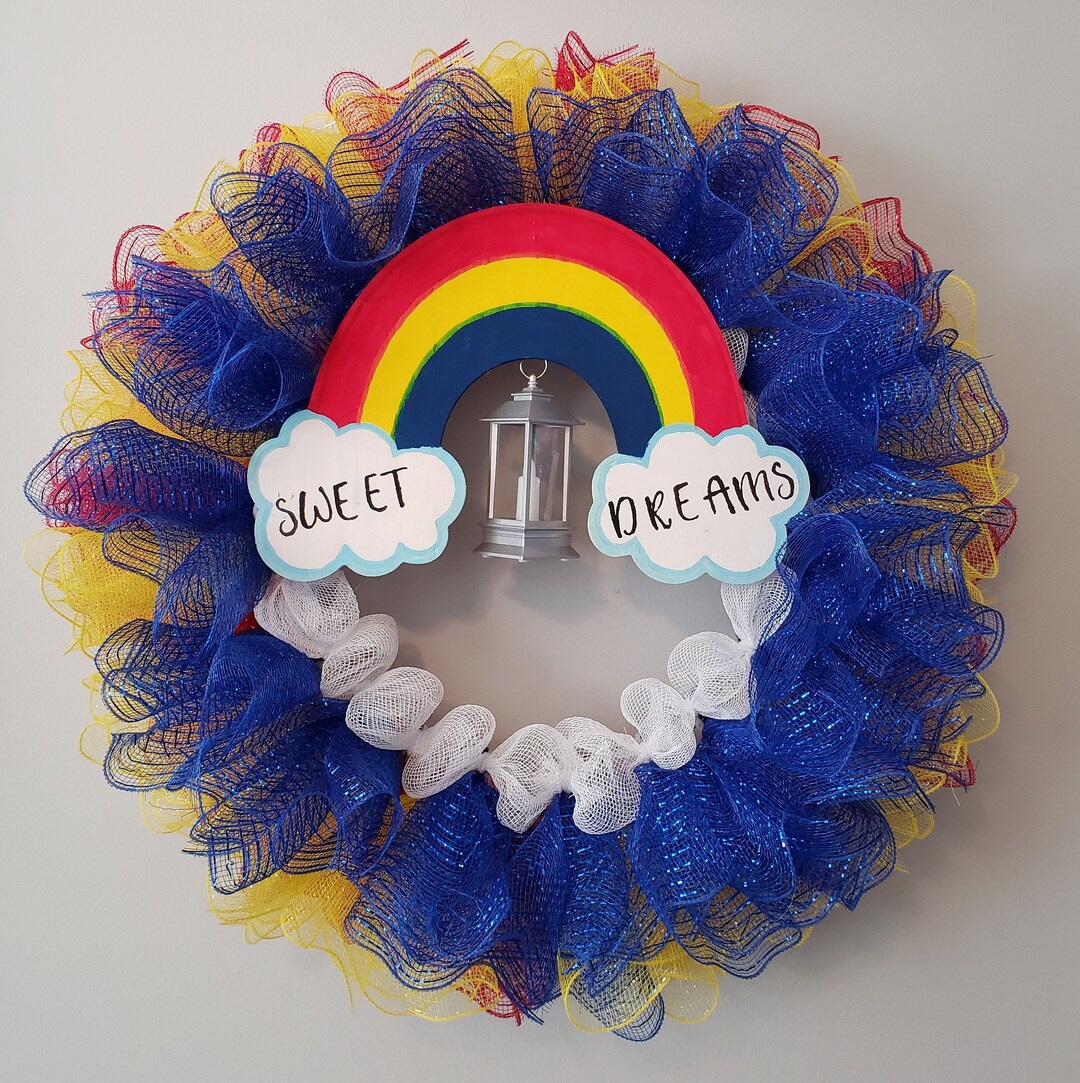 Rainbow Wreath, Ruffled Wreath, Child's Decoration, Sweet Dreams Wreath ...