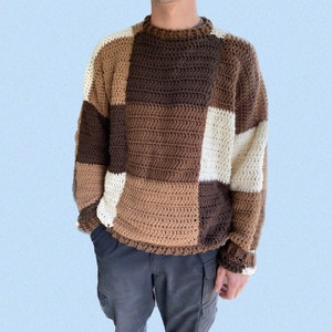 Crochet Sweater Pattern, Checkered Crochet Sweater Pattern, Unisex ...