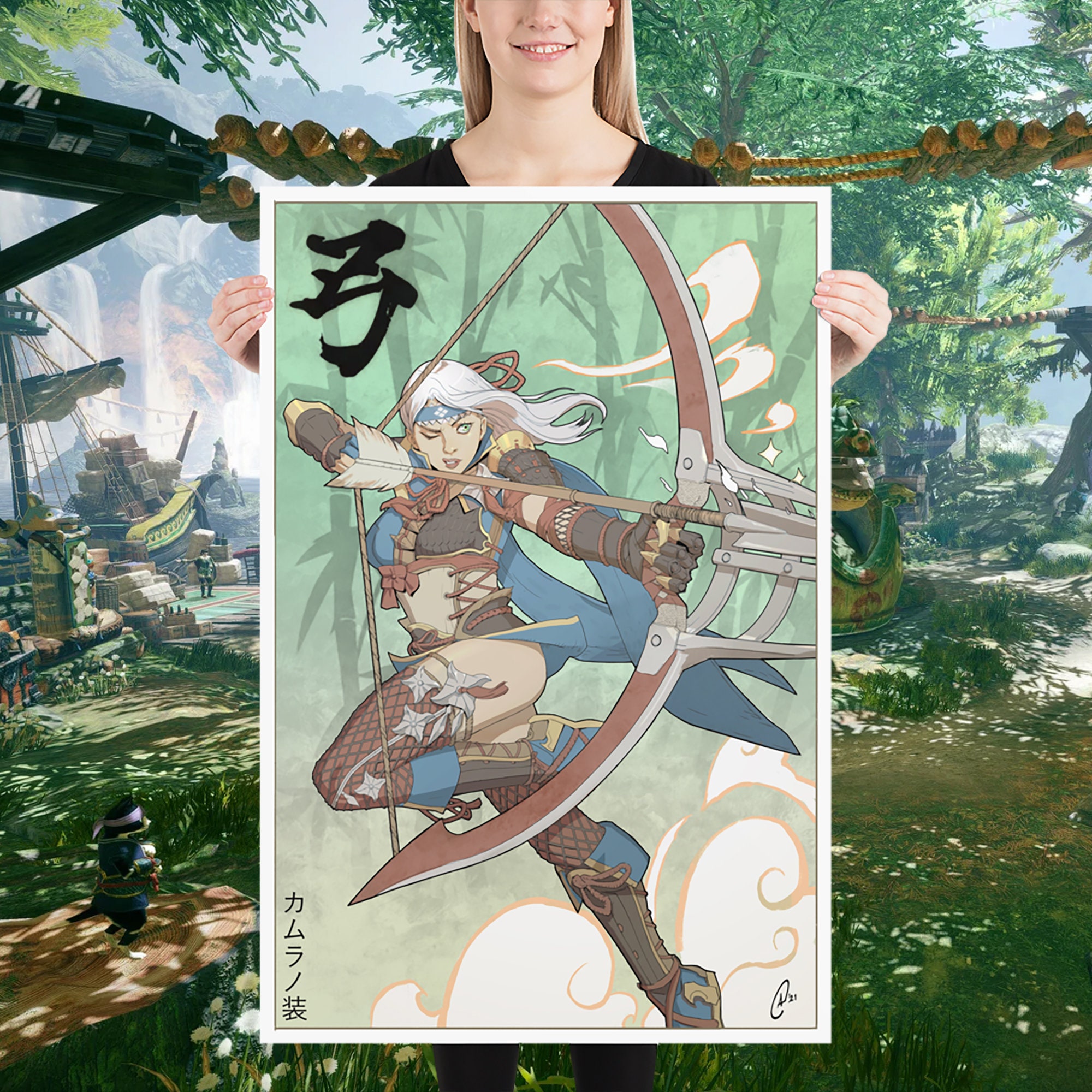 Monster Hunter Rise Fanart Kamura Outfit and Rampage Bow - Etsy UK