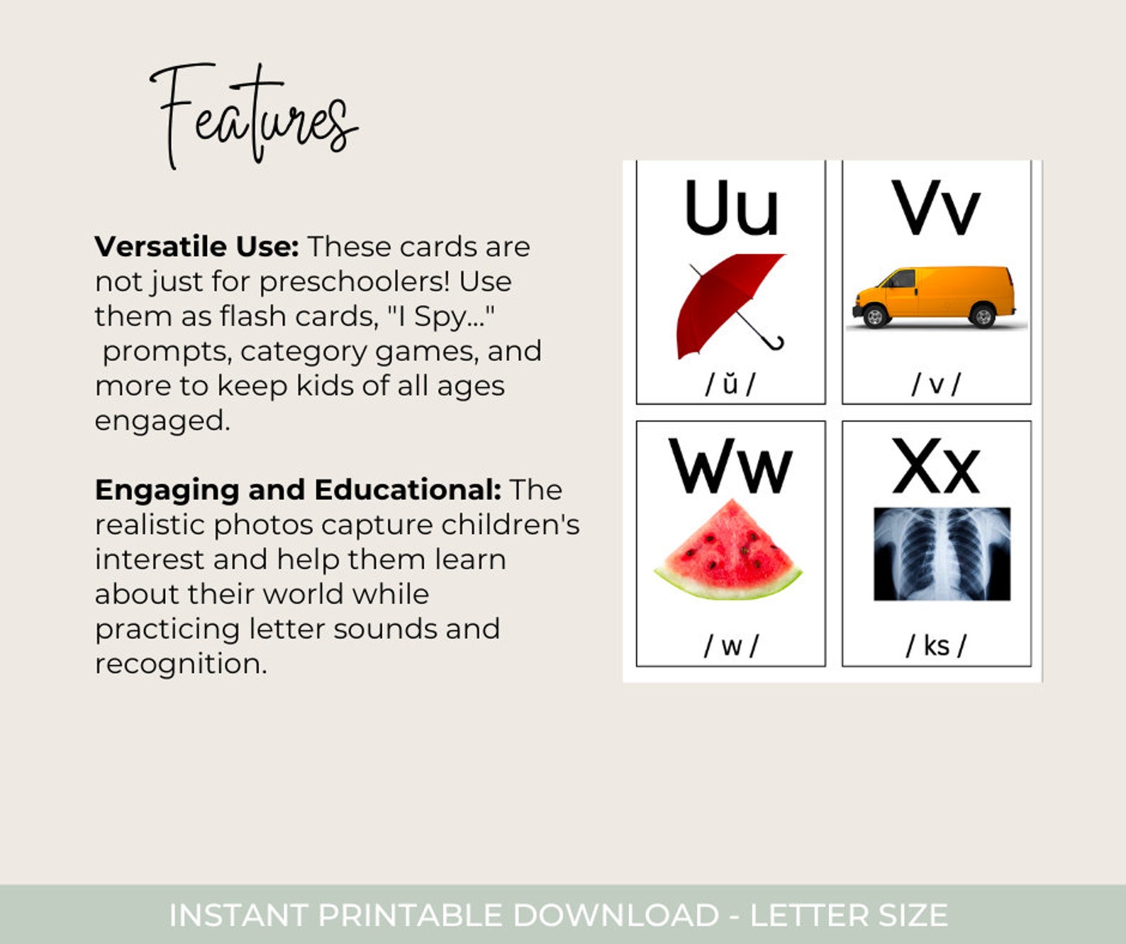 Alphabet Flash Cards Printable, Realistic Pictures, Phonetic ...