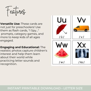 Alphabet Flash Cards Printable, Realistic Pictures, Phonetic ...