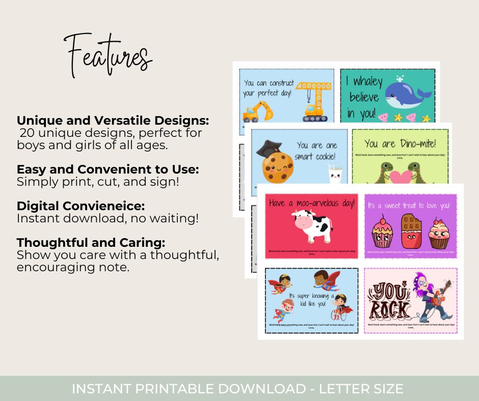 Encouraging Lunch Box Notes for Kids, 20 Unique Printable Designs ...