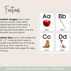 Alphabet Flash Cards Printable, Realistic Pictures, Phonetic ...