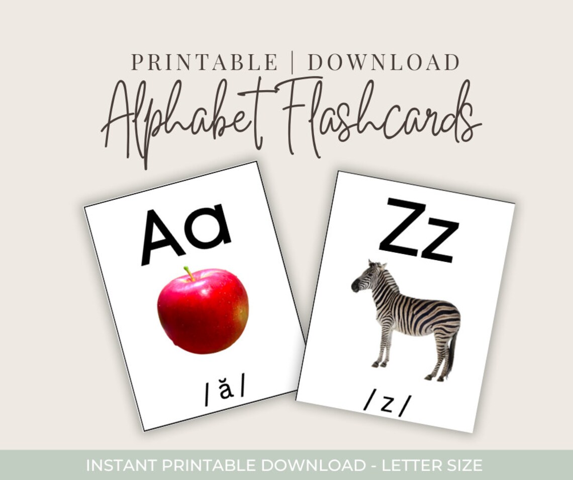 Alphabet Flash Cards Printable, Realistic Pictures, Phonetic ...